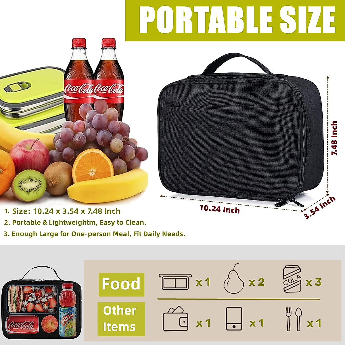 BLIRITEL Small Lunch Bag for Women Men, Insulated Reusable Lunch Bag, Thermal Mini Lunch Box, Portable Cooler Bag for Work Picnic Travel, Food Snacks Lunch Containers for Adults (Black)