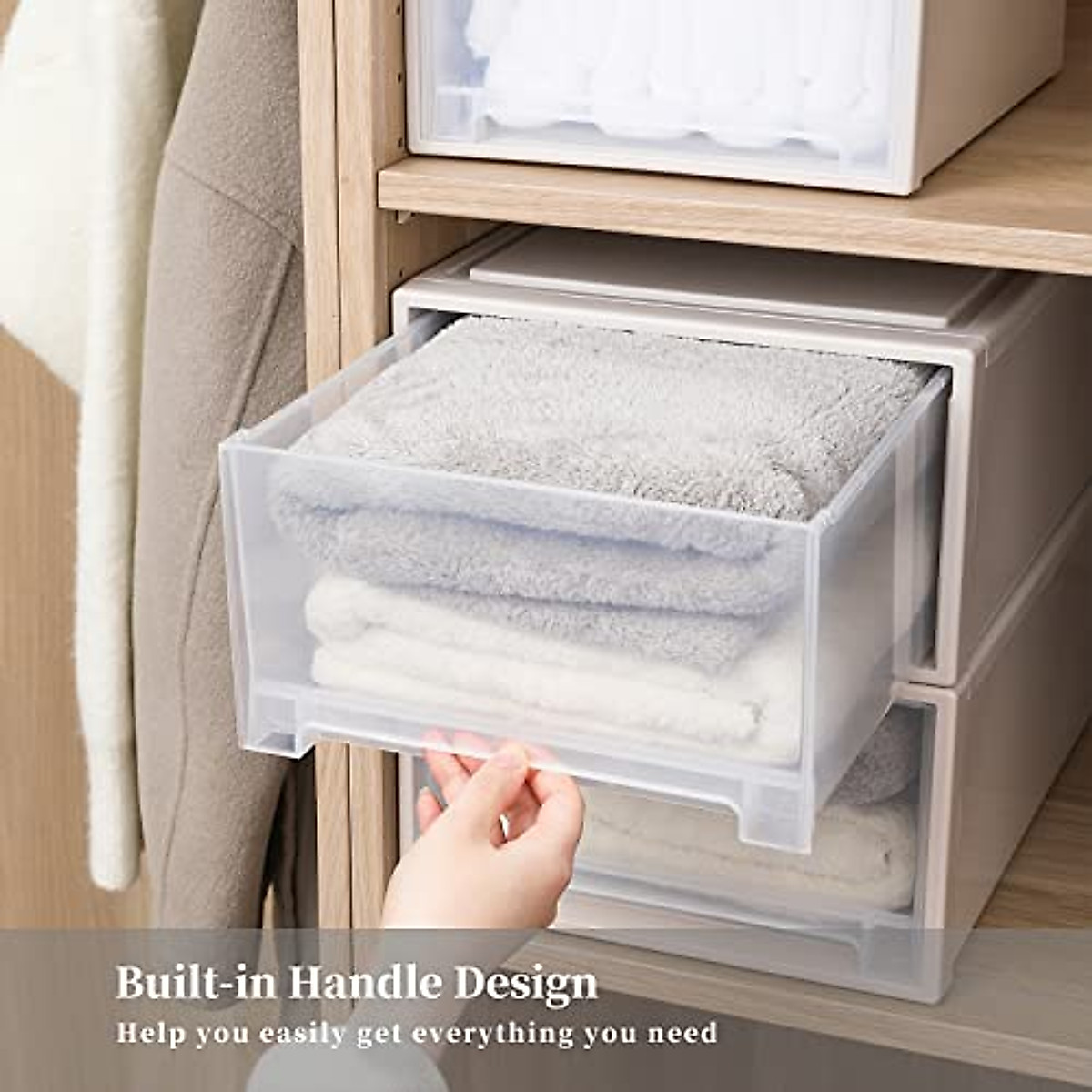 Yishyfier Stackable Plastic Storage Drawer Organizer with Clear Doors for Pantry,Bedroom,Closet,Desk,Home and Office De-Clutter,Store Under-Sink,Shoes and Crafts,Hallway,Entryway,Under Bed,2-Pack