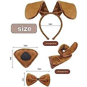 5 Pieces Puppy Dog Costume Set Included Dog Ears Headband Bowtie Fake Nose Tail Puppy Paw Gloves Animal Costume Accessories for Halloween Cosplay Party (Light Brown) Medium