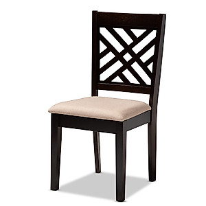 Baxton Studio Caron Dining Chair and Dining Chair Sand Fabric Upholstered Espresso Brown Finished Wood Dining Chair