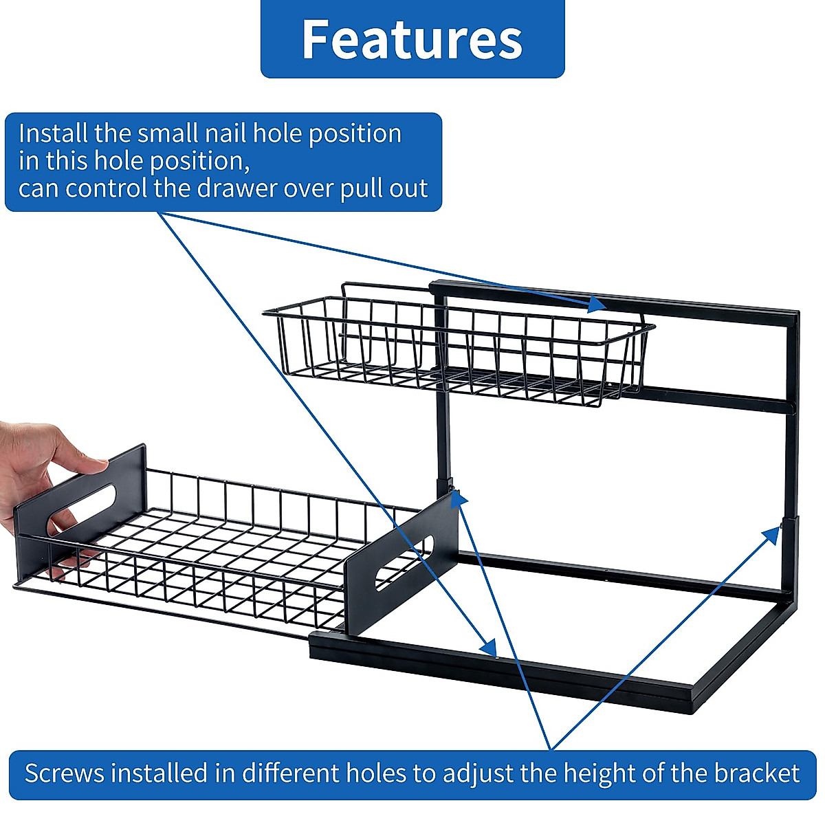 Under Sink Organizers and Storage,2-Tier L-Shaped Sliding Kitchen and Bathroom Cabinet Organizer,Pull-Out Double Shelf Drawer,Under Sink Shelf,Cabinet Organizer for Kitchen and Bathroom Storage