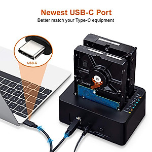 WEme USB C 3.0 to SATA External Hard Drive Dock Docking Station, SSD HDD Disk Duplicator Cloner for Dual Bay 2.5 3.5 Inch SATA I II III, Support UASP and Auto Sleep and 2X 12TB, Black