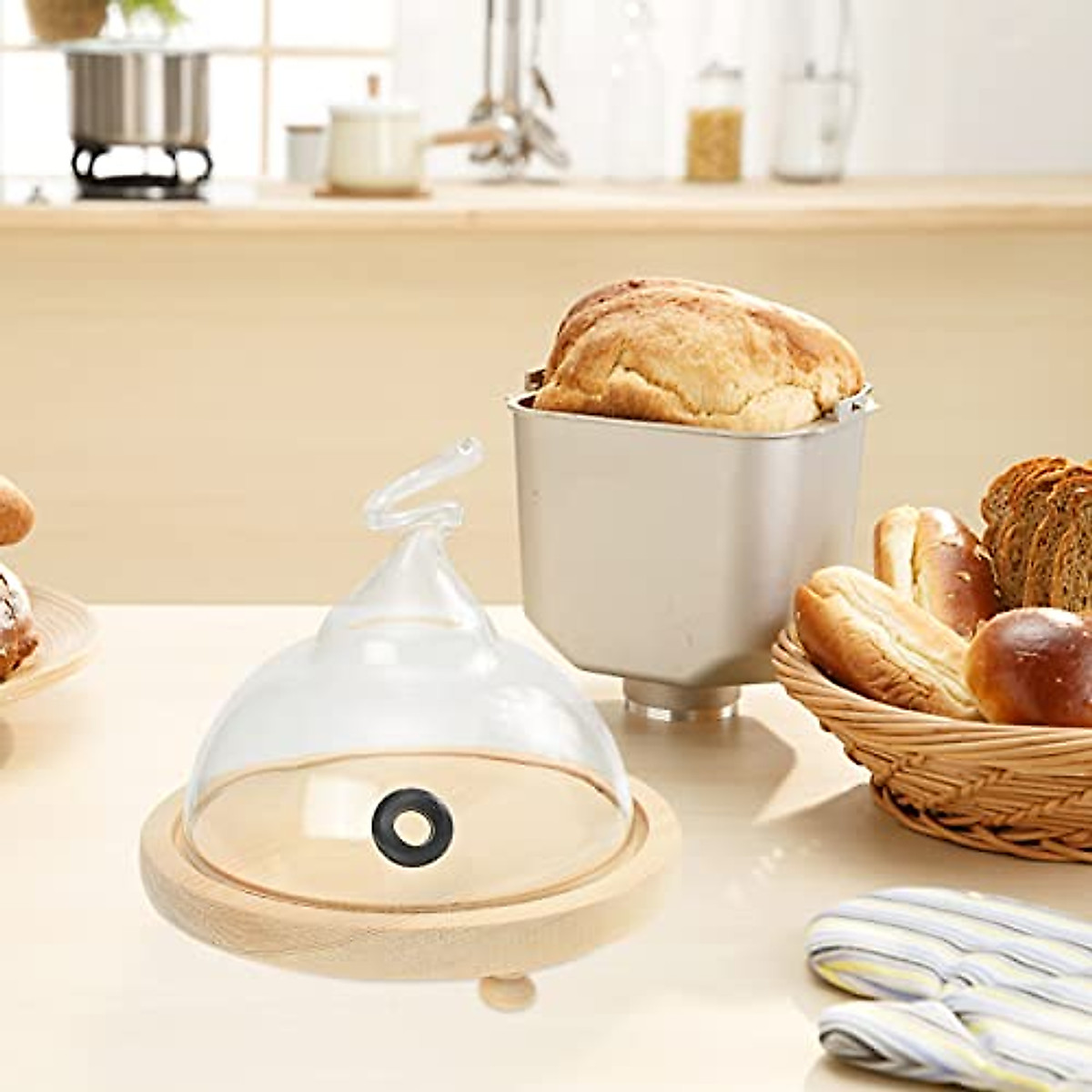 GANAZONO 1 Set Cloche Dome Cover Cocktail Drinks Lid with Wooden Base Clear Glass Display Dome for Infuser Smoker