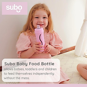 Subo Baby Food Bottle | No Mess Baby Toddler Self Feeder | Squeeze Free Design for Purees, Smoothies, Yogurt, Oatmeal, or Thickened Liquids | Reusable Silicone Washable Cup (Pink)