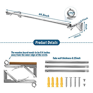 Foldable Wall Mounted Clothes Rack-44'' Long Rod&2 Bases,Stainless Steel, Heavy Duty,Detachable,Multi-Purpose for Space-Saving Garment Rack/Clothes Drying Rack/Plant Hanger,Top Shelf Room Reserved