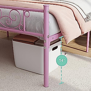 Elephance Full Size Bed Frame with Headboard and Footboard, Metal Platform Bed Frame with 14 Inch Storage Space No Box Spring Needed Easy Assembly for Adult Pink