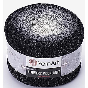YarnArt Flowers Moonlight Glitter Cotton Yarn, Weight 9.17oz Length 1093 Yards Rainbow Crochet, Metallic Lurex Handknit Shiny, Silvery Cake, Multicolor Cotton,Rainbow Crochet (3253)