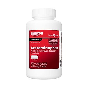 Amazon Basic Care Extra Strength Pain Relief, Acetaminophen Caplets, 500 mg, 500 Count (Pack of 1)