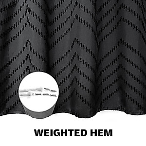 Black Boho Shower Curtain Modern Fabric Shower Curtain Shabby Chic Chenille Tufted Chevron Textured Striped Minimalist Shower Curtain 72 x 72 Inches