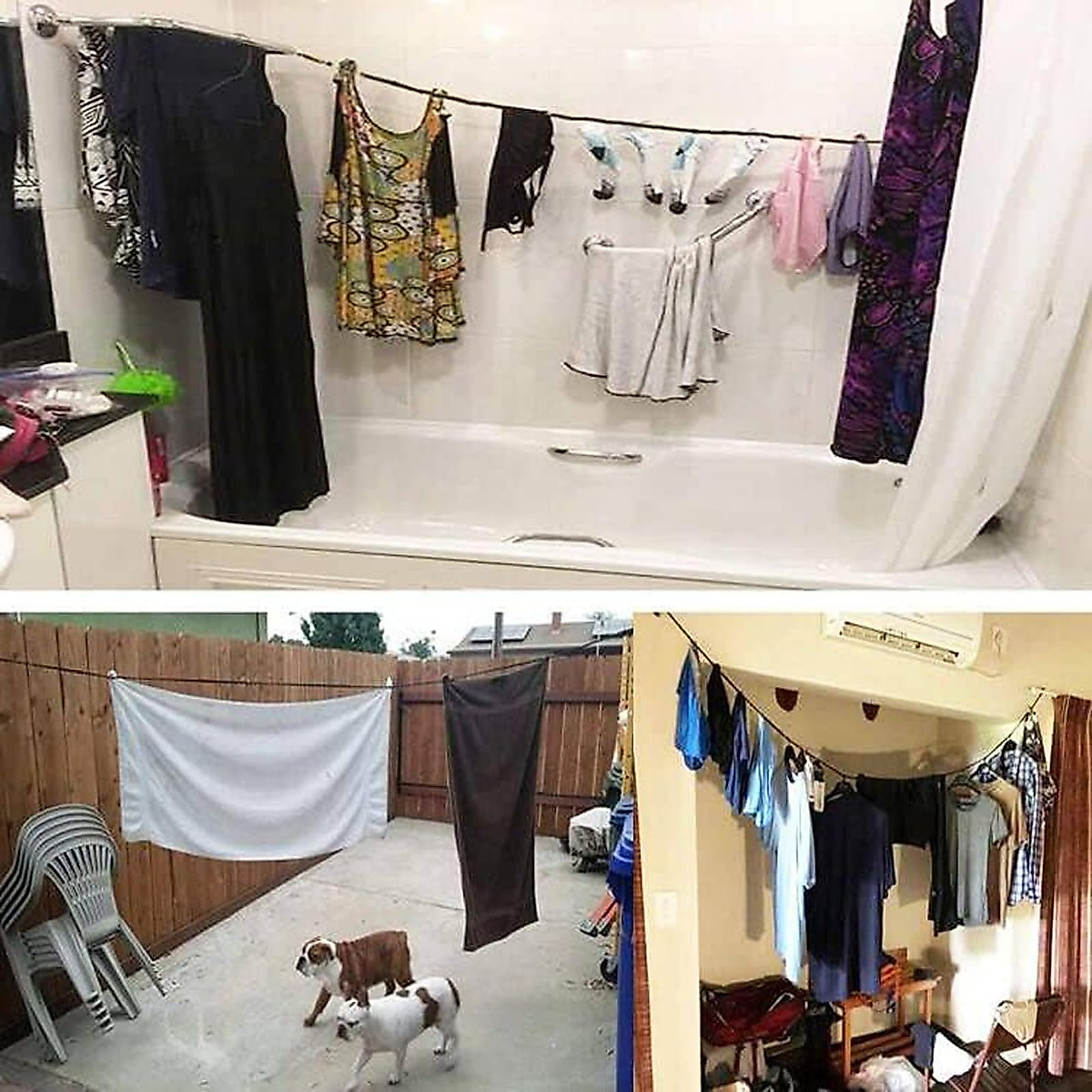 Retractable Portable Clothesline for Travel，Tri-Braided Clothing line with Strong Suction Cups and Metal Hooks, for Indoor Laundry Drying line,Outdoor Camping Accessories, Without Clothes Clips