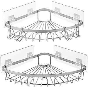 Carwiner 4-Pack Corner Shower Caddy Adhesive Replacement Strong Sticky Waterproof Wall Adhesives, Short adhesive tape with hooks, No Drilling Corner Shower Shelf Accessories