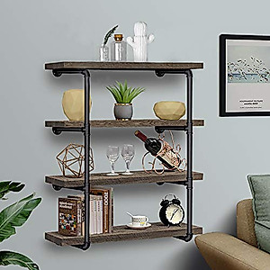 Niubid 3/4 Inches Malleable Cast Iron Pipe 2 PCS 4 Tier. Vintage Industrial Wall Mount Bookshelf Shelving Unit, DIY Open Bookshelf, Shelf Shelves, Home Improvement Kitchen Shelves.