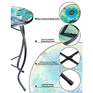 VCUTEKA Patio Side Table Outdoor Coffee Table Mosaic Accent Table Round Small End Table Bistro for Living Room Porch Balcony Backyard Garden Sunflower