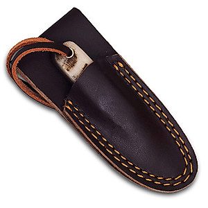 MEDIEVAL SUPPLIES Damascus Steel EDC Knife 4.5inch Fixed Blade Mini Knife Skinning,Survival,Camping and Outdoor Enthusiasts Natural Handle and Leather Sheath Brand By Medieval supplies (RAM HORN)