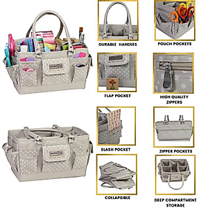 Everything Mary Craft Bag Organizer Tote, Tan Dot - Storage Art Caddy for Sewing & Scrapbooking - Crafts Supply Carrier for Supplies & Tools - Organization for School, Medical, Office