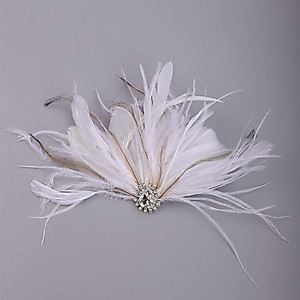 Chmier Bridal 1920s Flapper Feather Hair Clip Pin Crystal White Feather Roaring 20s Headpiece Prom Party Festival Hair Jewelry for Women