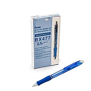 Pentel RSVP Super RT Ballpoint Pen, (0.7mm) Fine Line, Blue Ink, Box of 12 (BX477-C)