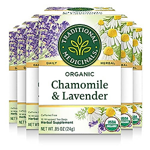 Traditional Medicinals Tea, Organic Chamomile & Lavendar, Stress Relief, 96 Tea Bags (6 Pack)