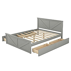 Harper & Bright Designs Queen Storage Bed, Queen Size Platform Bed with 4 Drawers and Support Legs, Solid Wood Queen Bed Frame with Headboard for Kids Teens Adults (Gray)