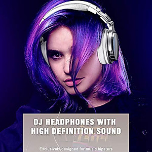 Nasuque Over-Ear Headphones, Foldable Headsets with Stereo Sound, Powerful Bass Headphones with Protein Memory Foam Ear Pads, 50mm Neodymium Drivers for Electric Drum Piano Guitar AMP (Silver)