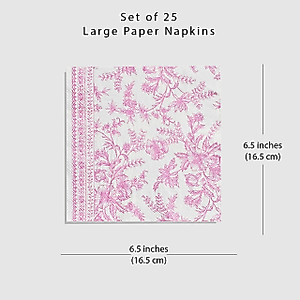 Coterie Pink Toile Dinner Napkins (Set of 25) | Cute Napkins with Pink and White Toile, Party Napkins For Bridal and Baby Shower, Tea Party, Garden Party, Birthday Party | 6.5" Napkins Disposable
