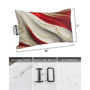 Recliner Head Pillow Ledge Loungers Chair Pillows with Insert Marble Red Golden Abstract Art Texture Lumbar Pillow with Adjustable Strap Outdoor Waterproof Patio Pillows for Beach Pool Chair, 2 PCS