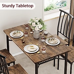 GAOMON Dining Table Set for 4, Kitchen Table and Chairs for 4 with Wine Rack, Dining Room Table Set with 4 Chairs, Rectangular Kitchen Table Set for Small Space, Apartment, Rustic Brown