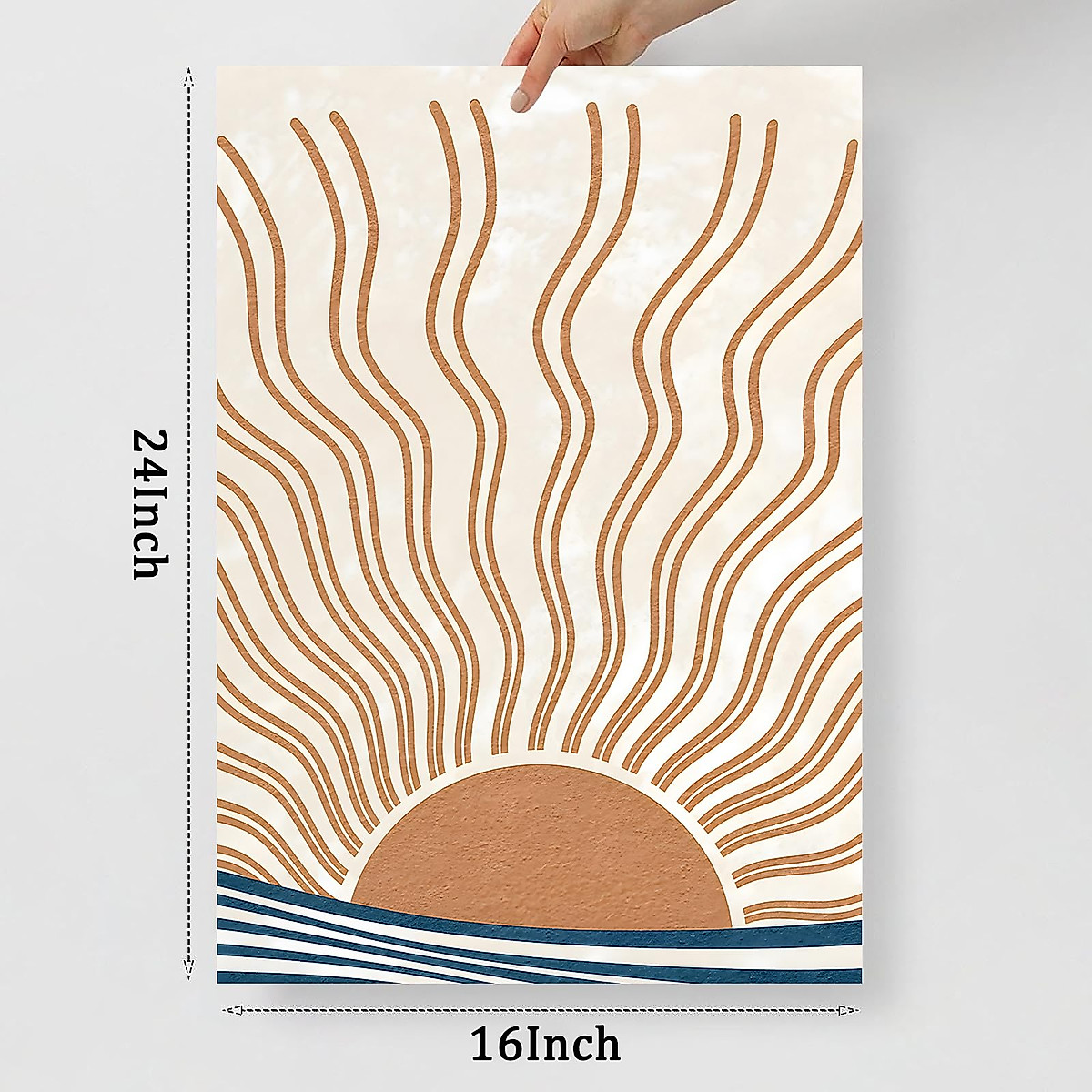 Abstract Boho Sun Wall Art Mid Century Sun Print Boho Sunrise Picture Wall Decor Minimalist Sun Wall Art Boho Sunset Print Abstract Sun Painting Mid Century Sun Poster Living Room 16x24inx3 No Frame