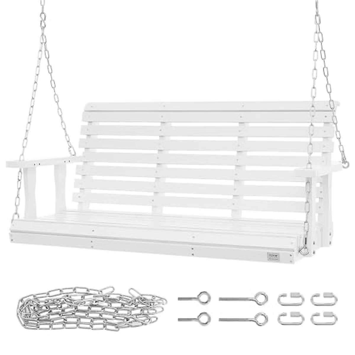 VEVOR Wooden Porch Swing 4.5 ft, Patio Bench Swing for Courtyard & Garden, Upgraded 880 lbs Strong Load Capacity, Heavy Duty Swing Chair Bench with Hanging Chains for Outdoors, White