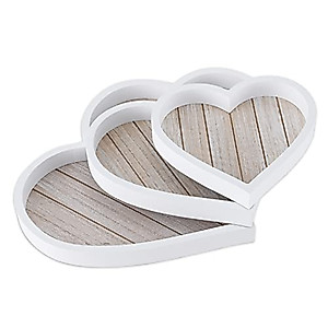 Wooden Heart Tray for Ottoman Coffee Table Tray Décor Set of 3 (Heart)