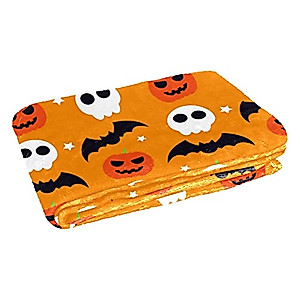 Halloween Skull Pumpkin Bat Pattern Prints Soft Warm Cozy Blanket Throw for Bed Couch Sofa Picnic Camping Beach, 150×100cm