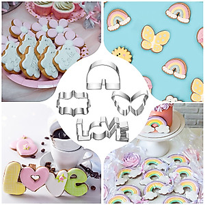 Two Groovy Cookie Cutters Set Stainless Steel Cookie Molds Bus Butterfly Heart Flower Cookie Cutters Kitchen Baking Biscuit Cutter Metal Cookie Cutters for Hippie Groovy Party (Groovy Cookie, 12 Pcs)