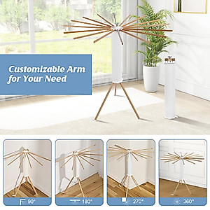 Ejoyous Tripod Clothes Drying Rack, Flodable Laundry Hanger Collapsible Wooden Clothing Dry Rack Floor Standing Folding Garment Rack for Home Balcony Indoor Outdoor Travel