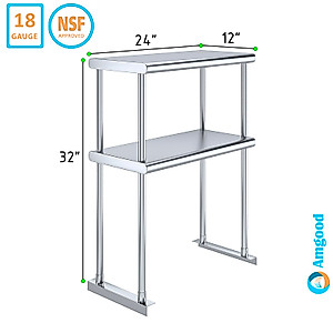 AmGood Double OverShelf Stainless Steel NSF - Many (24" Long x 12" Deep)