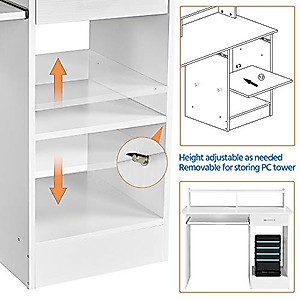 Yaheetech Desk with Keyboard Tray, Home Office Computer Desk Wooden PC Laptop Desk, Morden Sturdy Study Writing Table, White