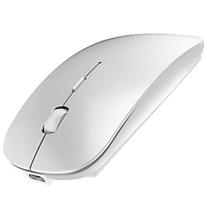 QIJIAYI Bluetooth Ergonomic Mouse for Mac,Rechargeable Wireless Bluetooth Mouse,2.4G Wireless Mice 4 Button and 3 Adjustable DPI for Laptop/Computer/Windows (Silver)
