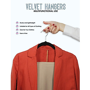 Velvet Hangers 26 Pack with Clips - Non Slip Black Felt Hangers - Space Saving Clothes Hangers for Coat, Shirt, Pants & Dress - Slim Heavy Duty Hangers for Clothing