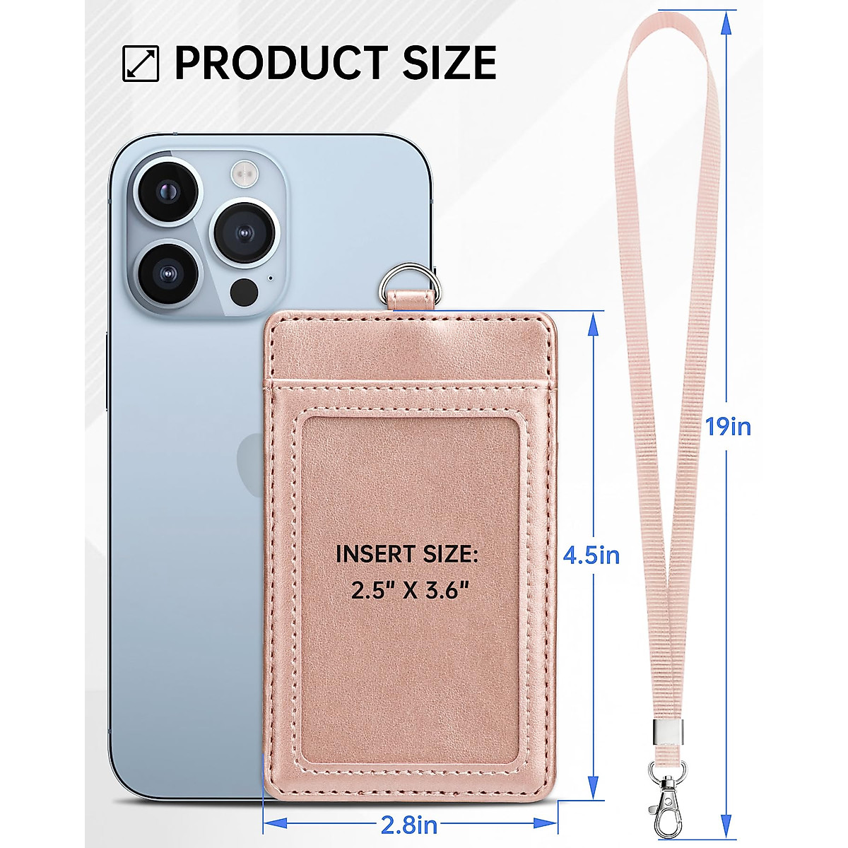 Teskyer Leather ID Badge Holder, Vertical PU Leather ID Badge Holder with 1 Clear ID Window & 1 Credit Card Slot and a Detachable Neck Lanyard (Rose Gold)