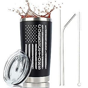 JENVIO Correctional Officer Gifts - 20 Ounce Stainless Steel Hot/Cold Travel Tumbler/Mug with lid and 2 straws for Coffee Cup - Fathers Day Corrections Accessories | Prison Guard Gift