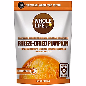 Whole Life Pet Pumpkin Powder for Dogs and Cats. Firms Stool, Relieves Diarrhea. Mix with Water for Instant Puree. No Mess or Waste from Cans. Human Grade Quality