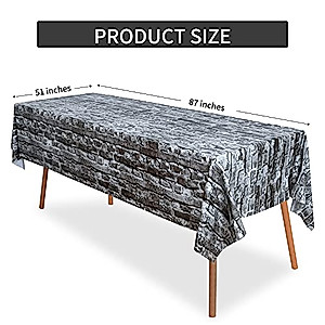 2 Pcs Cobblestone Tablecloth Stone Wall Plastic Table Covers 87 x 51 Inches Medieval Party Disposable Tablecovers for Medieval Knight Theme Birthday and Halloween Party Decoration
