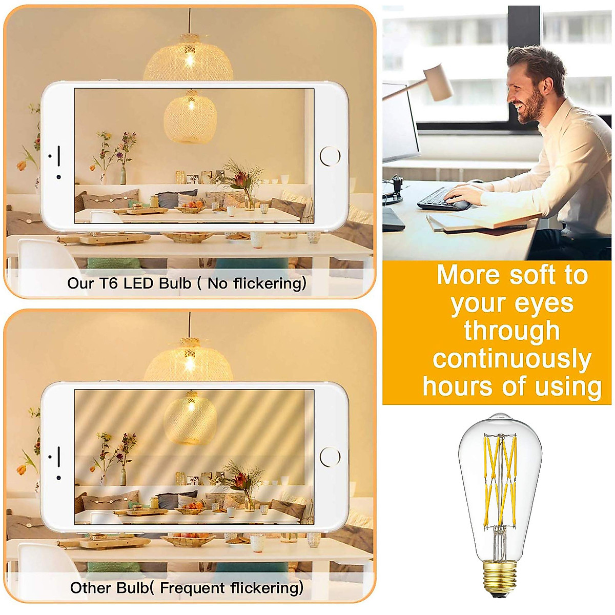 LVYE LED Edison Bulb Dimmable 12W 3000K Soft White 1200LM, 100W Equivalent E26 Medium Base, ST64 Vintage LED Bulbs, 360 Degree Beam Angle, Clear Glass, Pack of 4.