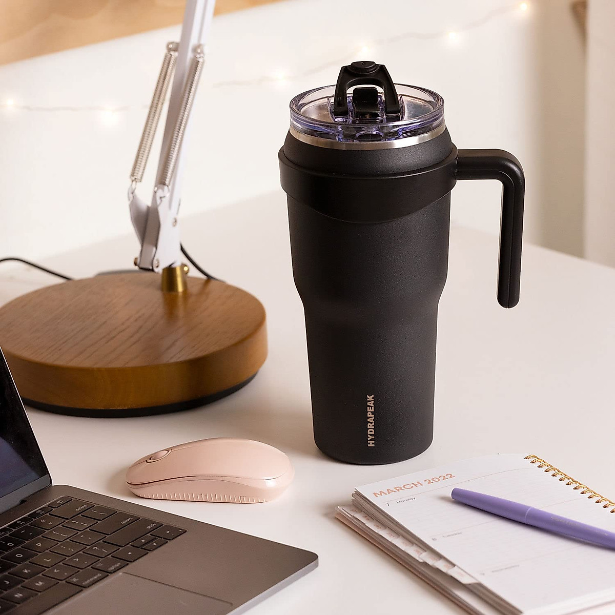 Hydrapeak Roadster 40oz Stainless Steel Tumbler Double Wall Vacuum Insulated Water Bottle With Handle And 2 in 1 Straw Lid (Aqua Gloss)