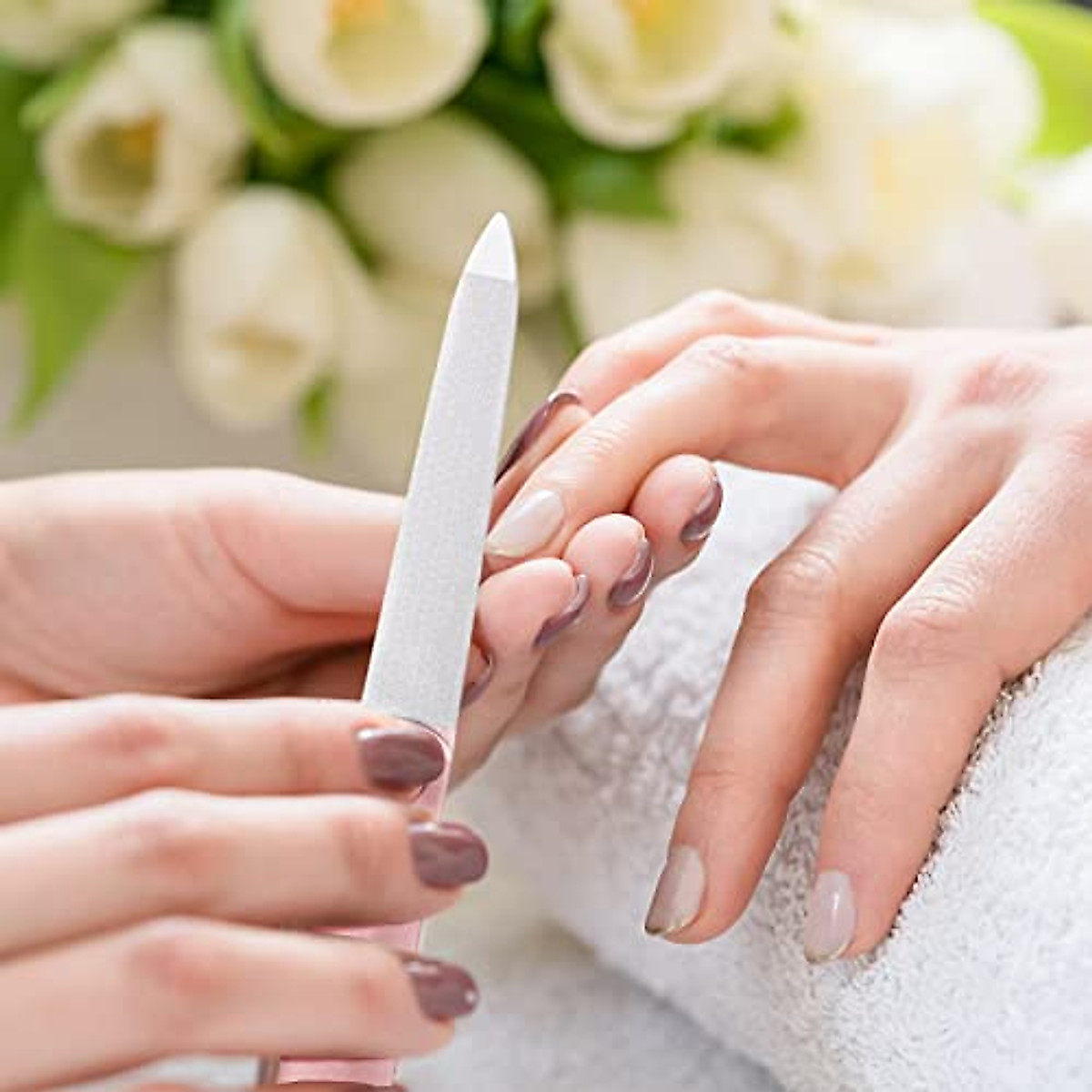 3 Pieces Stainless Steel Nail Files with Leather Case, Double Sided Metal Nail Files with Anti-Slip Handle, Metal Nail File Buffer Manicure Pedicure Tools for Fingernail Toenail (Rose Gold)