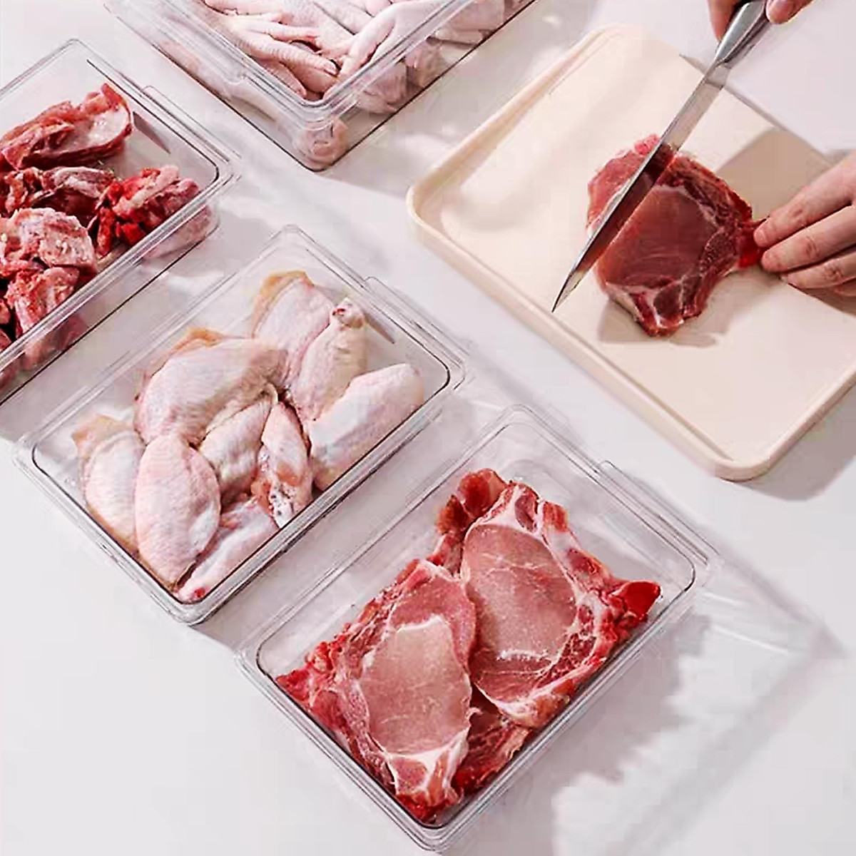 SENENQU 6 Pack Bacon Keeper for Refrigerator, Deli Meat Saver Container with Airtight Lid, Cold Cuts Cheese Container for Fridge Food Refrigerator Storage Box, Christmas Cookie, 3 Pcs Serving Tongs