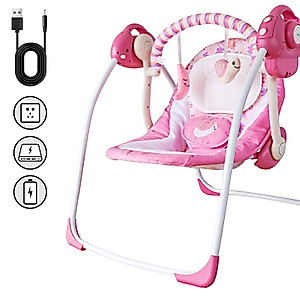 Baby Swings for Infants, Powered by Power Cord (Included) and Batteries for Indoor/Outdoor Use, Easy-Fold Infant Swing, Electric Baby Swing for 0-9 Months 6-25 lbs
