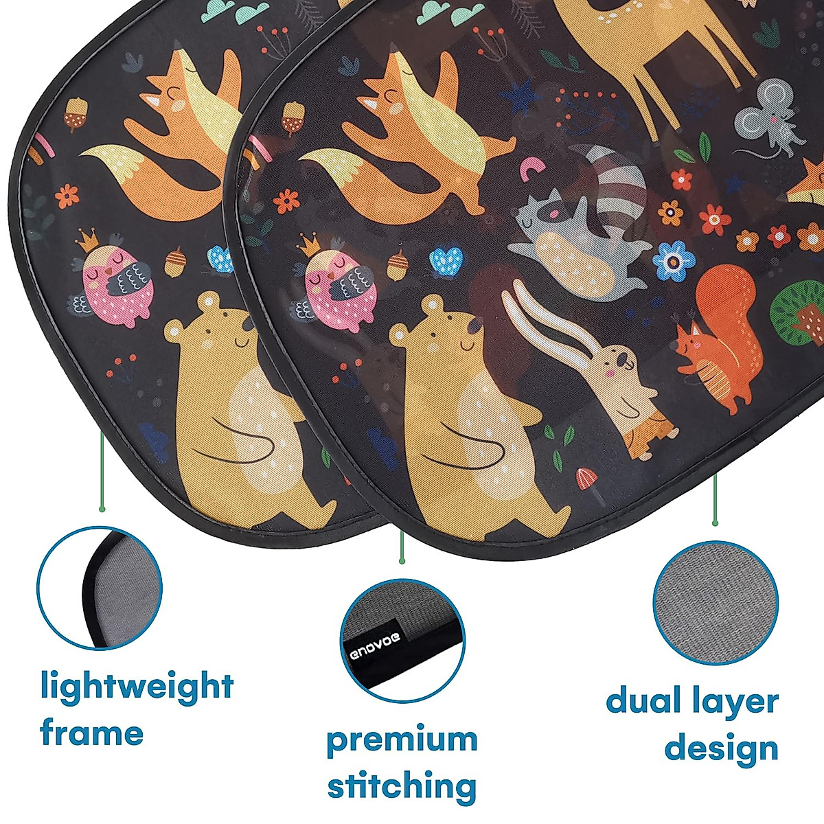 Car Window Sun Shade for Baby - Sun Blocker Cover - Sun Visor for Car Side Window - Sun Shield Protector for Baby - Sunshades for Side and Rear Car Windows - Cartoon Animal Design (2 Pack) 19"x12"