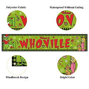 Large Welcome To Whoville Banner for Fence Whoville Christmas Xmas Winter Holiday Decorations Outdoor Outside Fence for Home