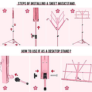 CAHAYA Sheet Music Stand Folding Music Stand Portable with Carrying Bag for Books Notes Pink CY0204-1