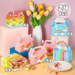 Nezyo 24 Pack Rainbow Party Favor Boxes Cloud Treat Decorations Favors Kraft Paper Goodie with Handles Candy Goodies Gift for Kids Birthday Baby Shower Supplies